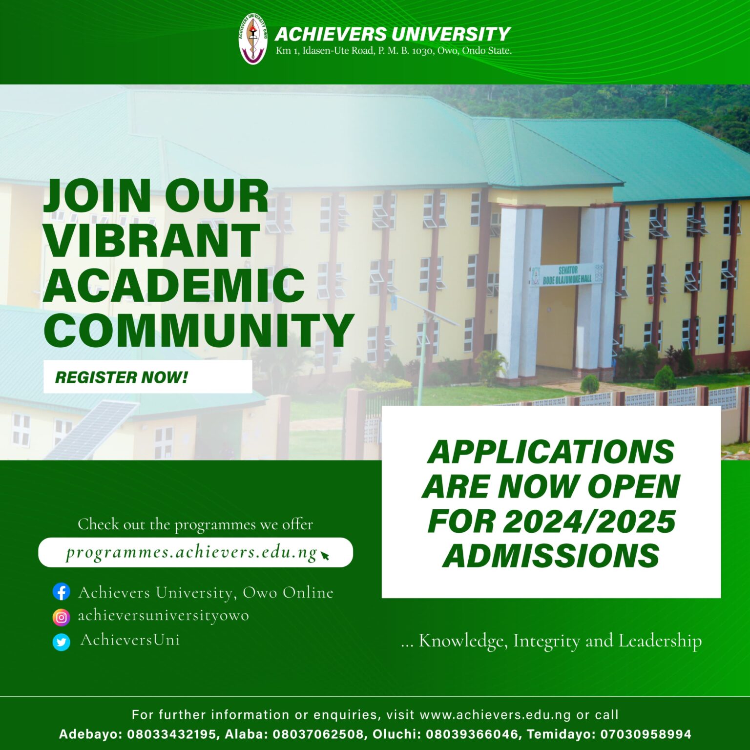 ACHIEVERS UNIVERSITY, OWO 2024/2025 ADMISSION – Achievers University