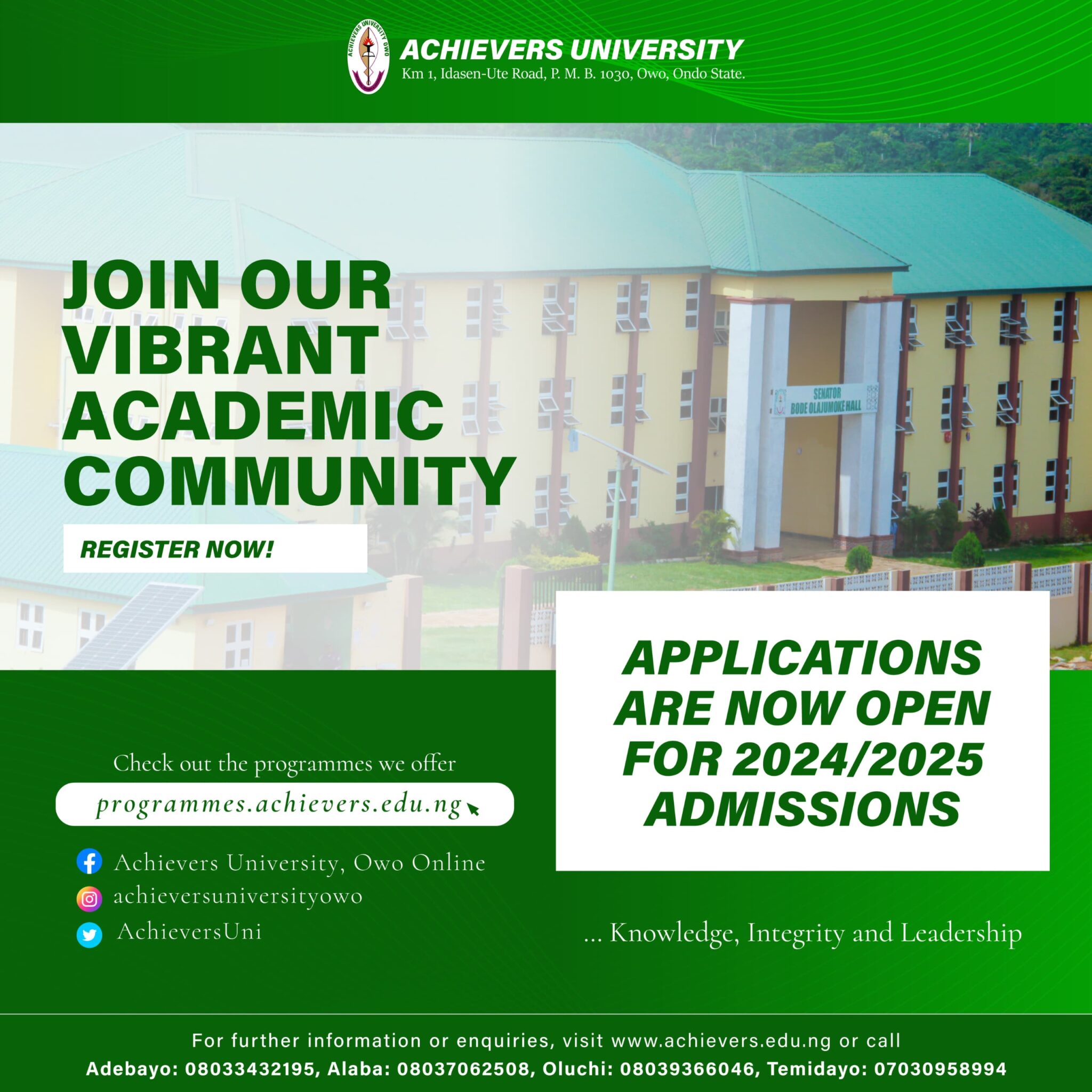 ACHIEVERS UNIVERSITY, OWO 2024/2025 ADMISSION – Achievers University